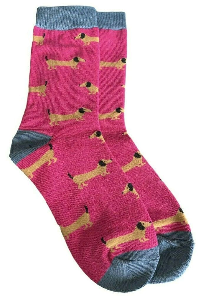 Sausage Dogs Socks in Hot Pink and Blue Dachshund Dog Pattern