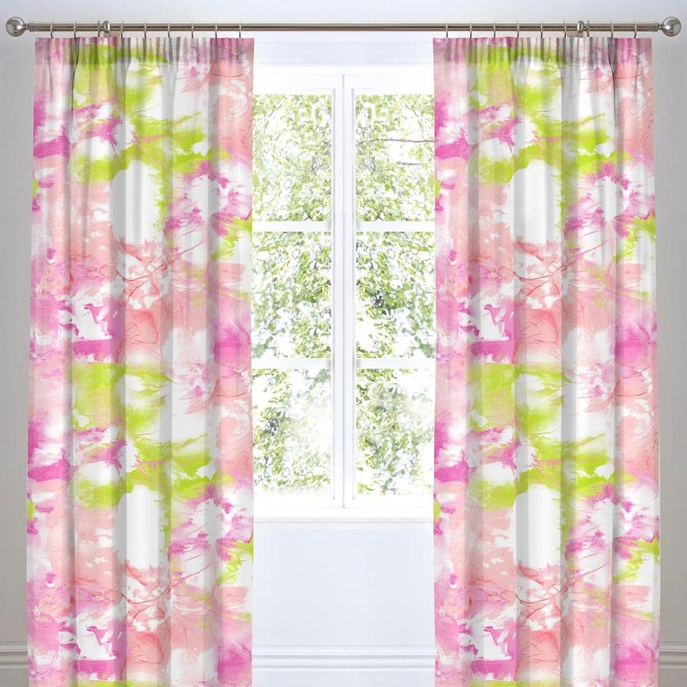 Bedlam Tie Dye Neon Pink Pencil Pleat Curtains