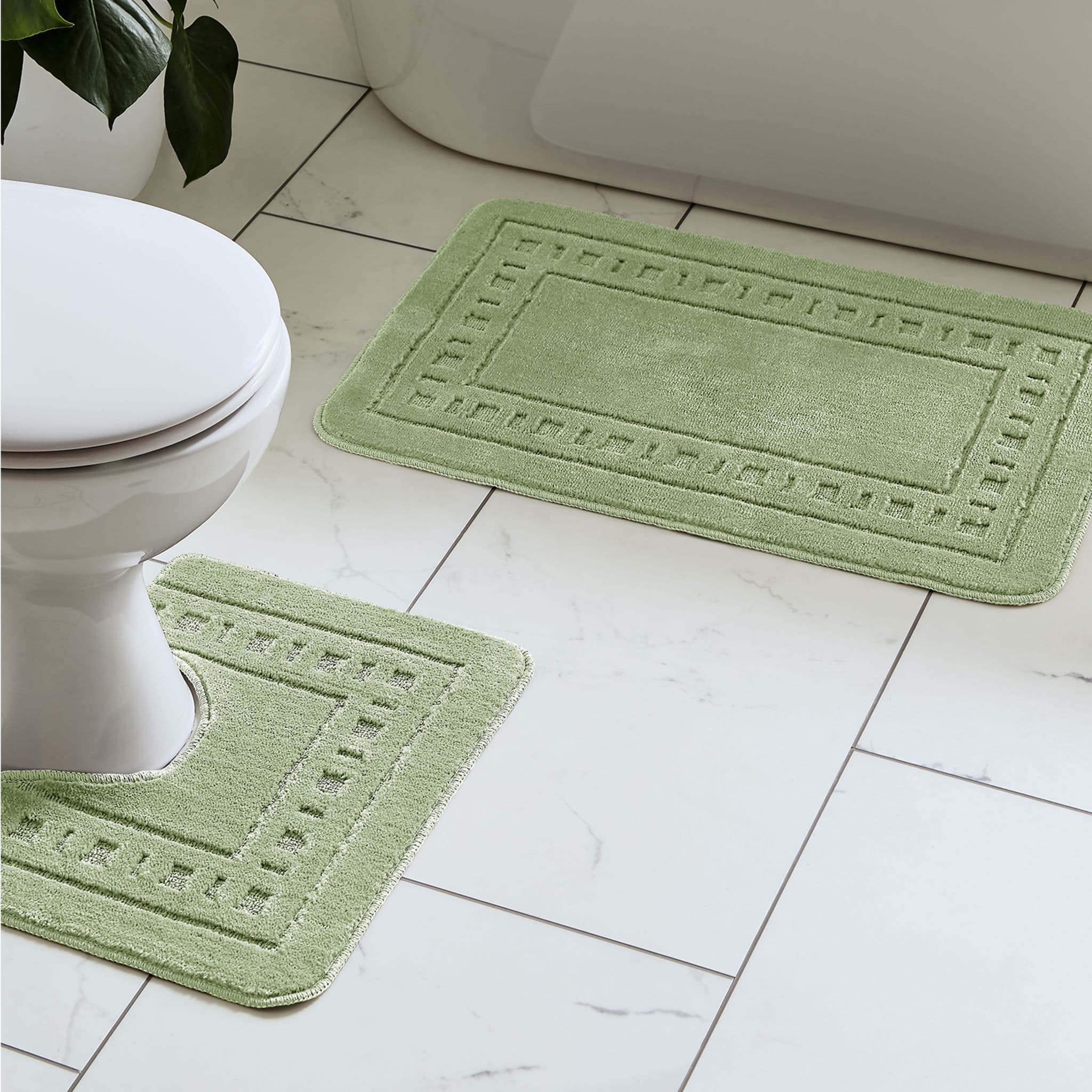Catherine Lansfield Armoni Sage Green Bath Mat and Pedestal Set