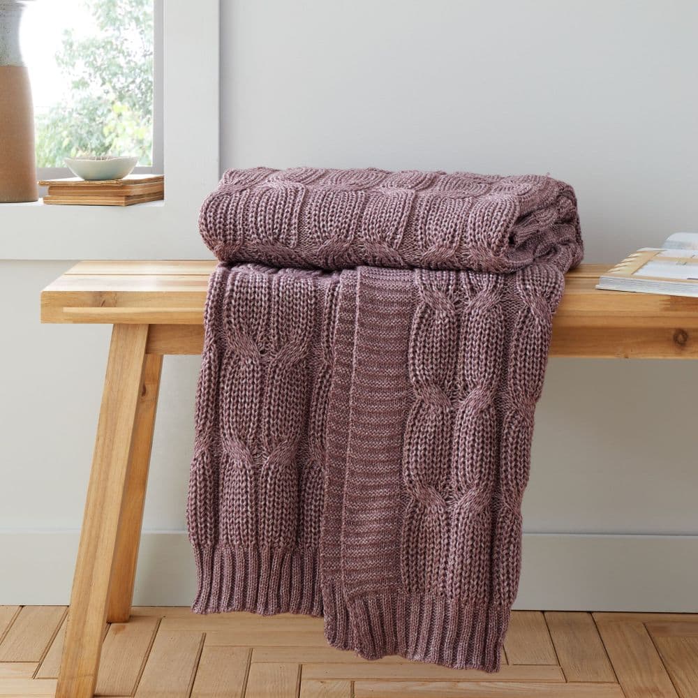 Catherine Lansfield Chunky Marl Knit Plum Throw