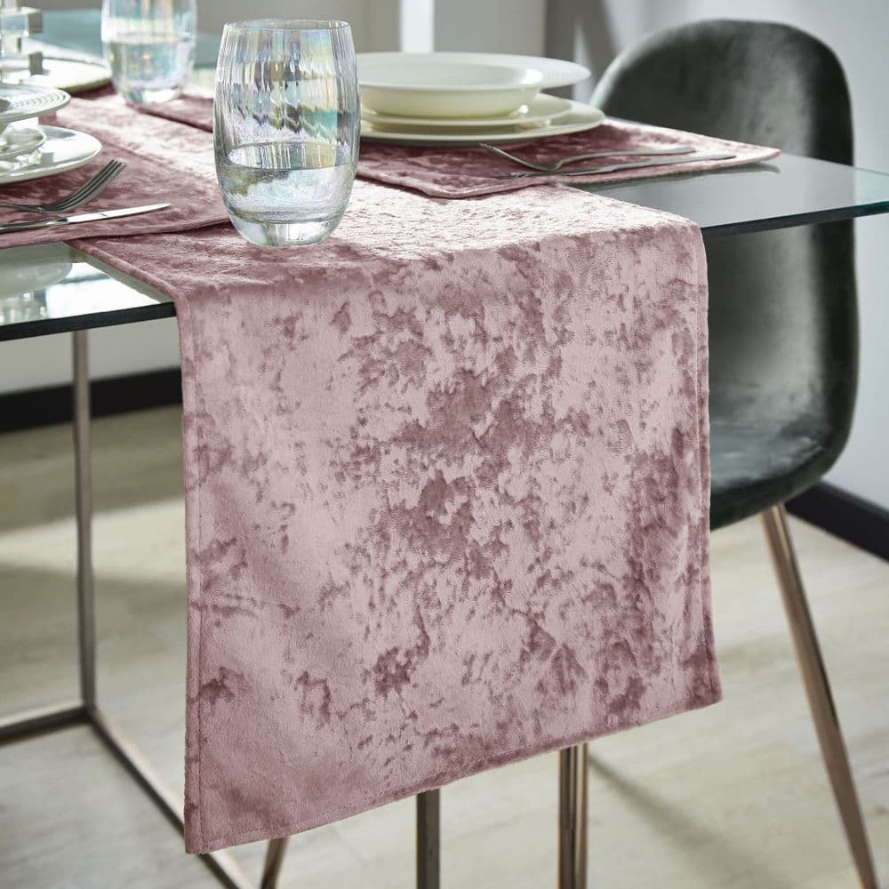 Catherine Lansfield Crushed Velvet Blush Table Runner