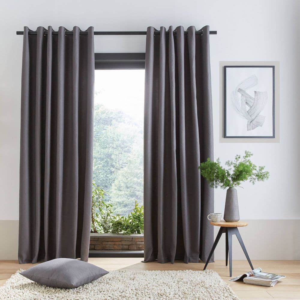 Catherine Lansfield Pinsonic Chevron Charcoal Eyelet Curtains