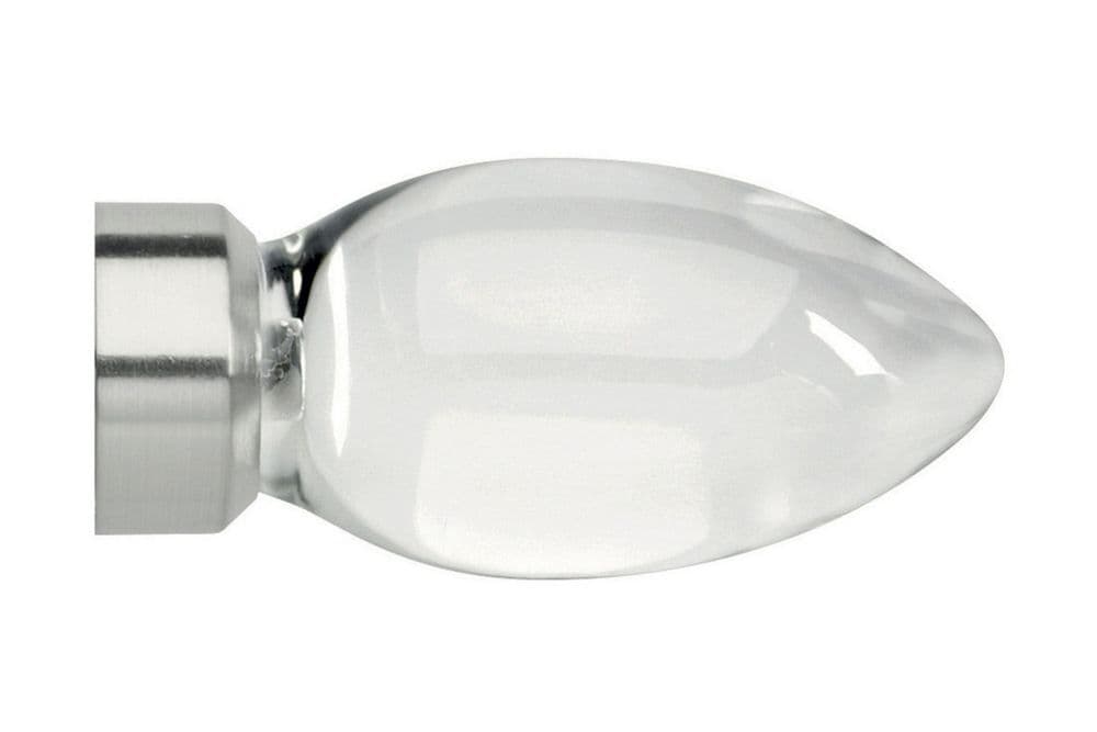 Neo Premium 35mm Metal Curtain Pole Clear Teardrop Finials Pair ...