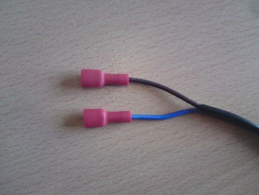 10 meters 2 core cable terminated at one end with red 250 push on terminals