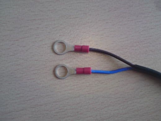 5 meters 2 core cable terminated at one end with red M8 ring terminals