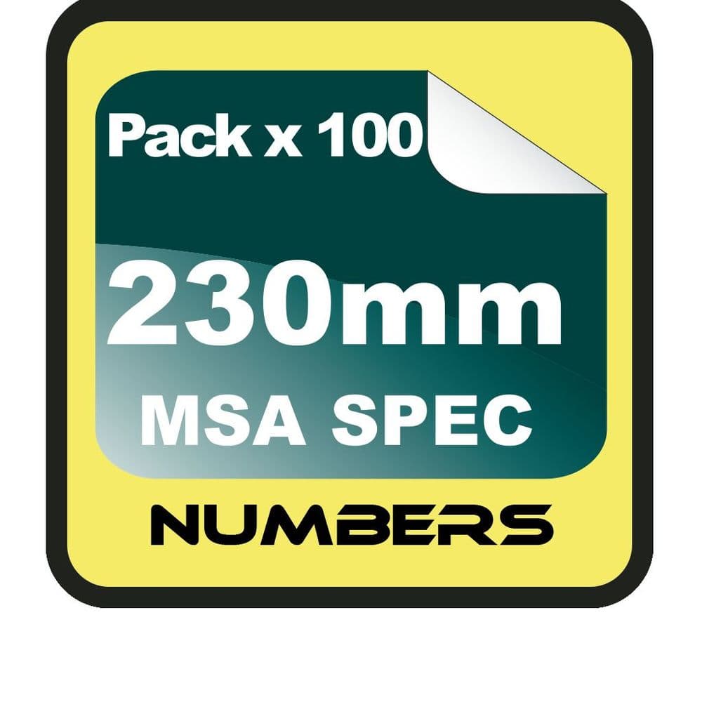23cm 230mm Race Numbers MSA SPEC - 100 pack