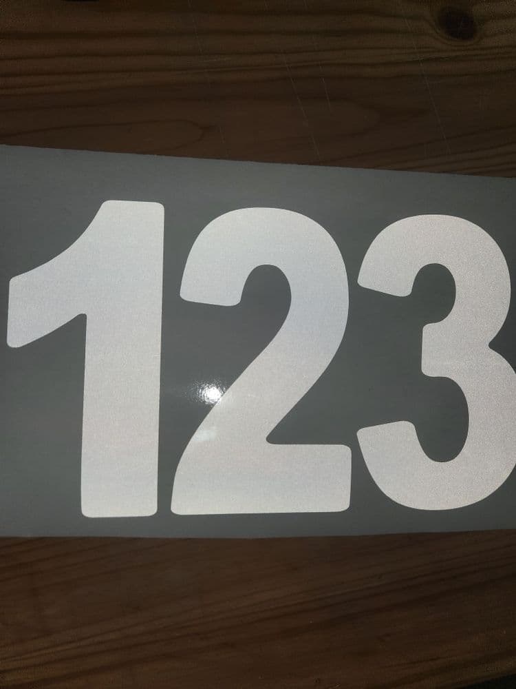 Reflective White Race Number inch Custom Size