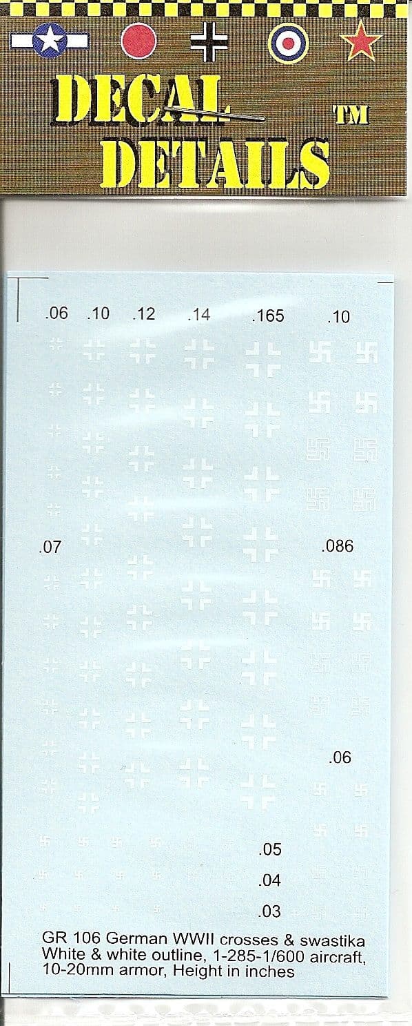 German WWII Crosses & Swastika s White & White Outline