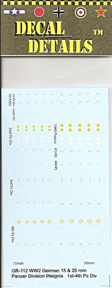 GR-112 WW2 German division markings - 1st 2nd 3rd 4th and 7th - 15 / 20mm