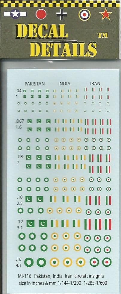 MI-116 Decals for aircraft of Iran India and Pakistan 1/200-1/600 scales
