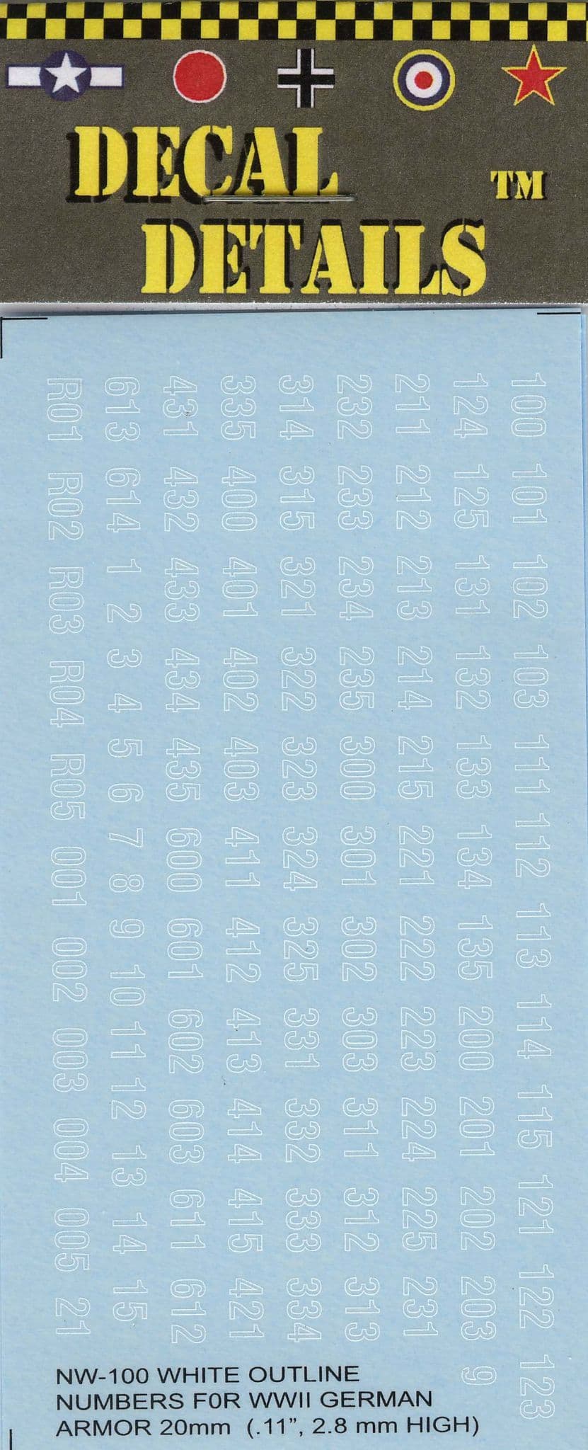 NW-100 Hollow White Tank Turret Numbers Large
