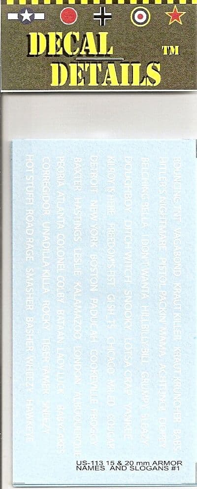 US-113 15mm armor US Tank names in white