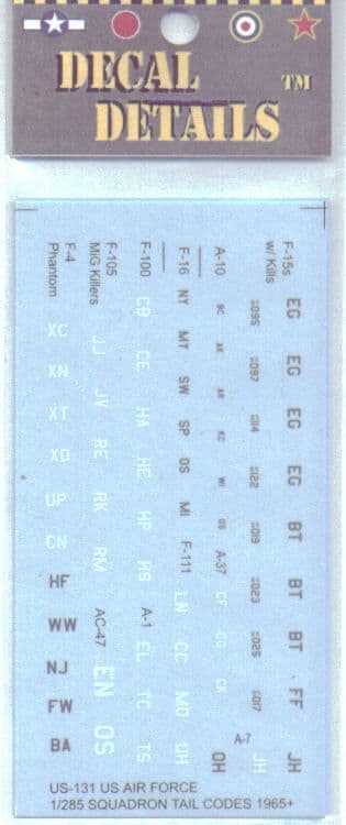 US-131 US AIr Force Squadron Tail Codes 1965