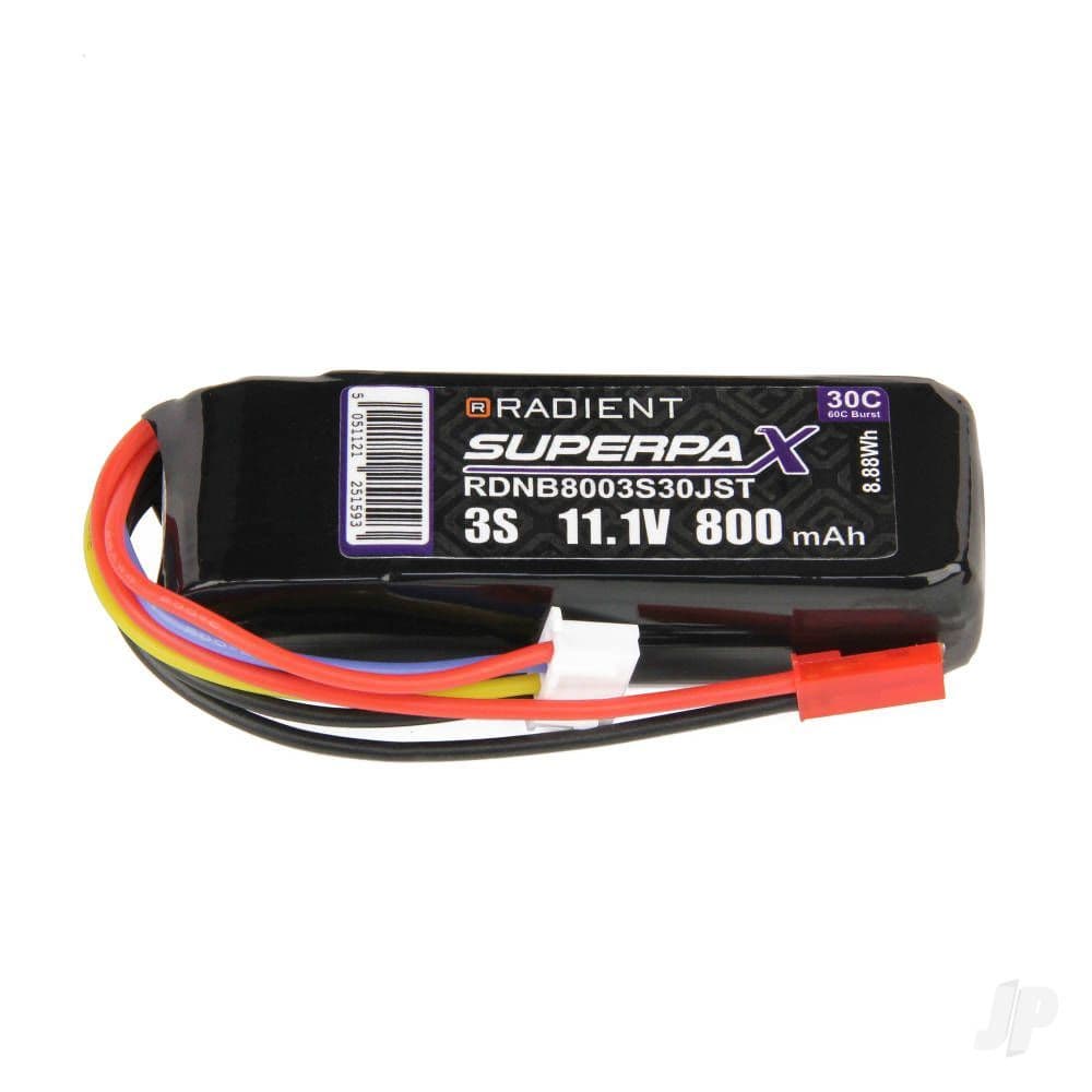 Radient Lipo battery 3S 800mAh 11 1V 30C JST