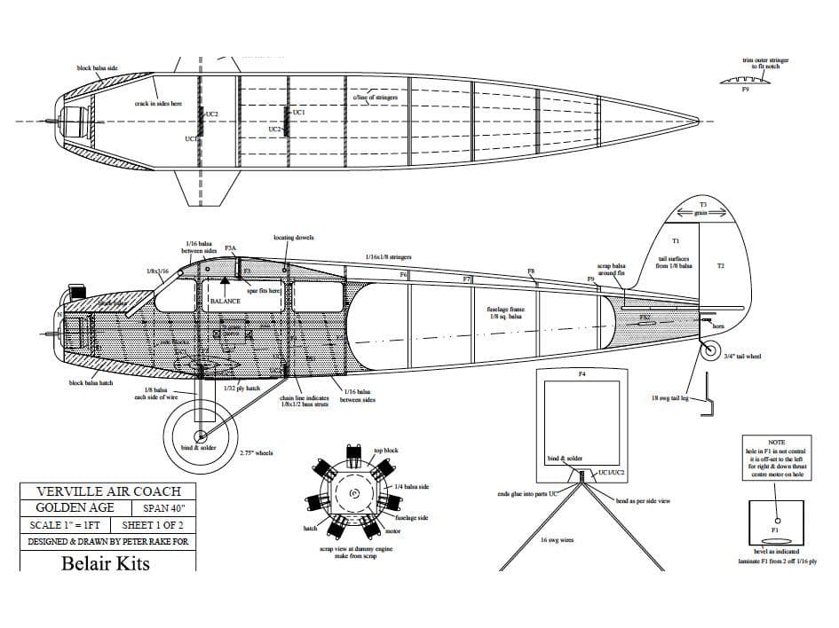 Verville Air Coach 40" electric scale kitA-BA004
