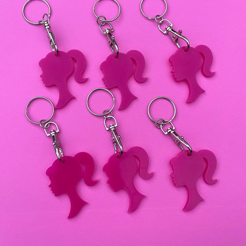 6 x Barbie Head Hot Pink Keyrings