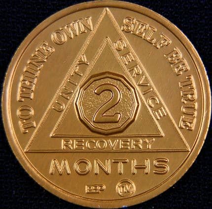 2 Month Sobriety chip Aluminium Gold