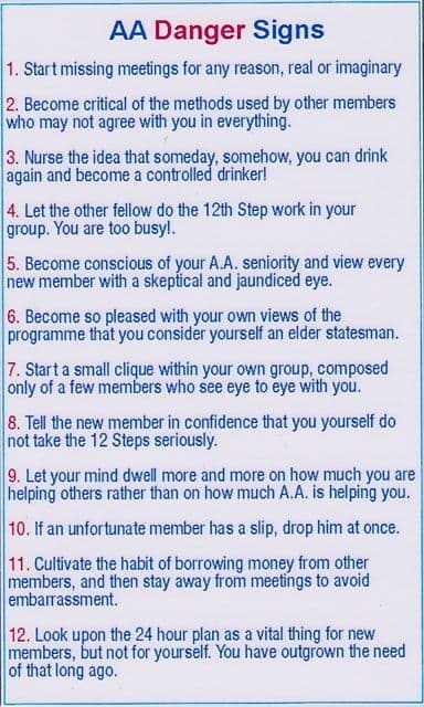 AA Danger Signs x 10