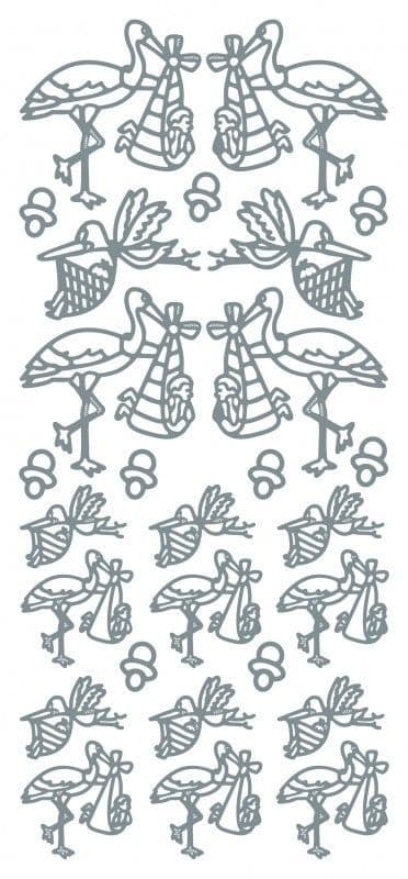Stork With Baby Silver Peel-Off Stickers By JEJE Produkts