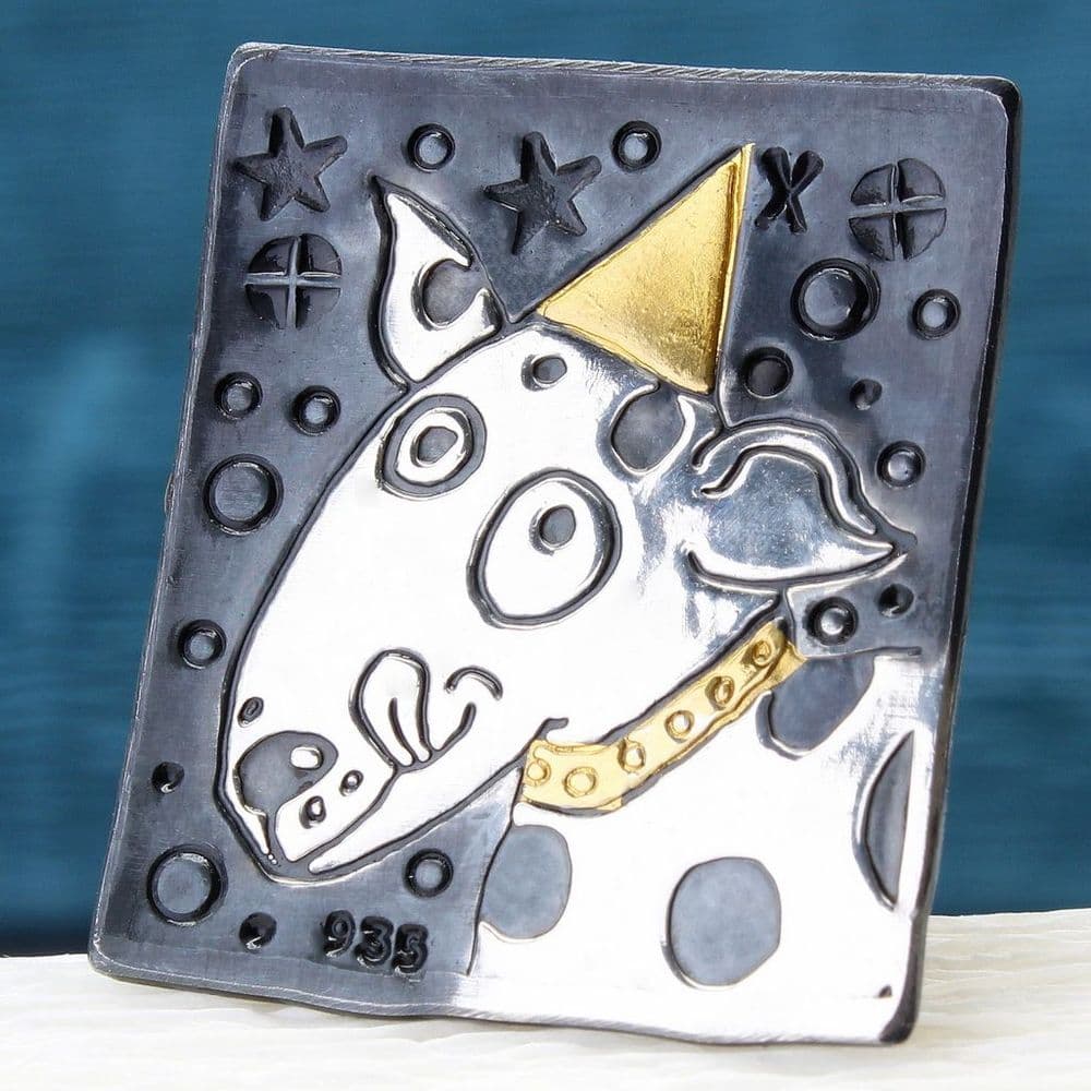 Dog brooch No 2 Keum boo handmade silver and gold animal jewellery