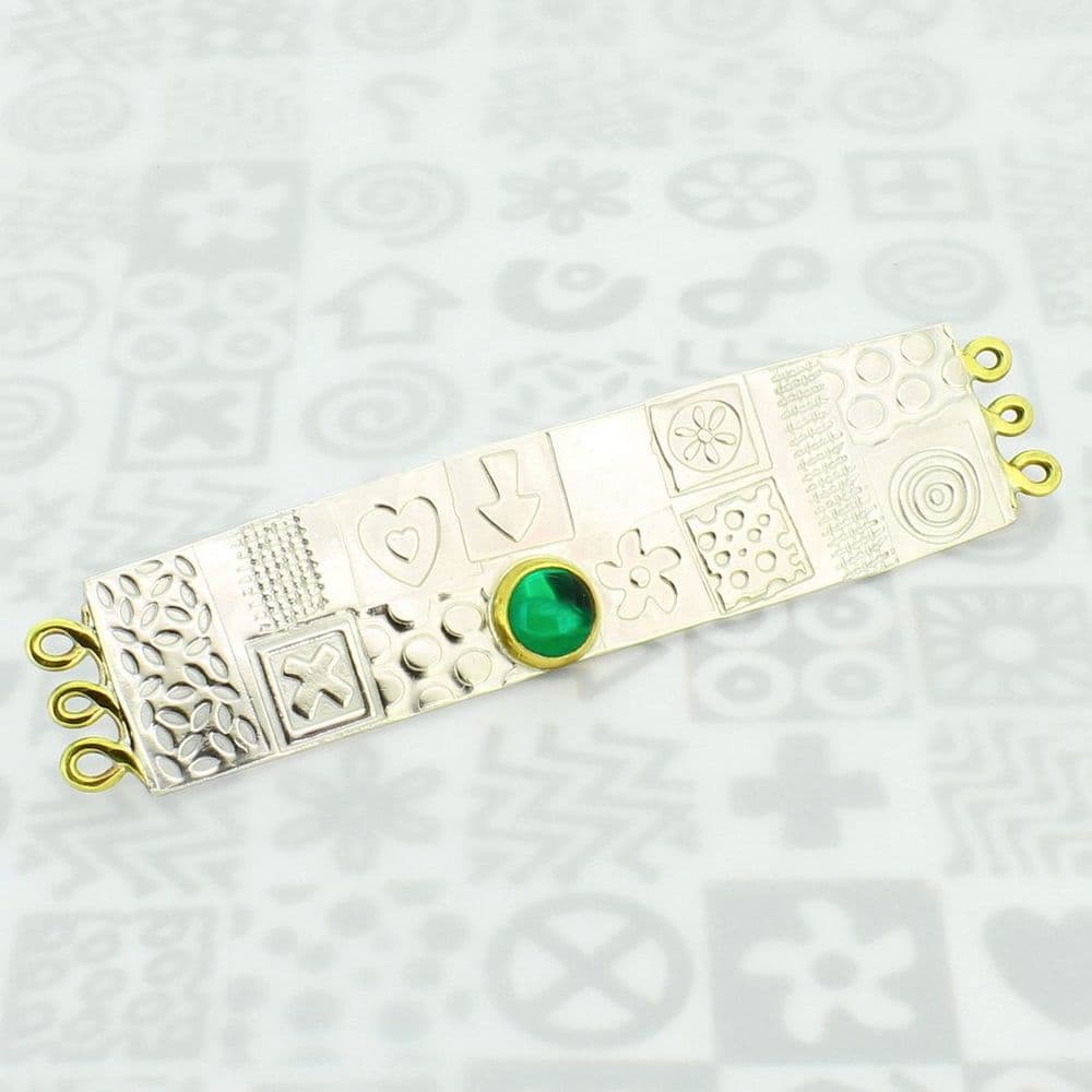 Silver brooch handmade long brooch contemporary design green spinel ...