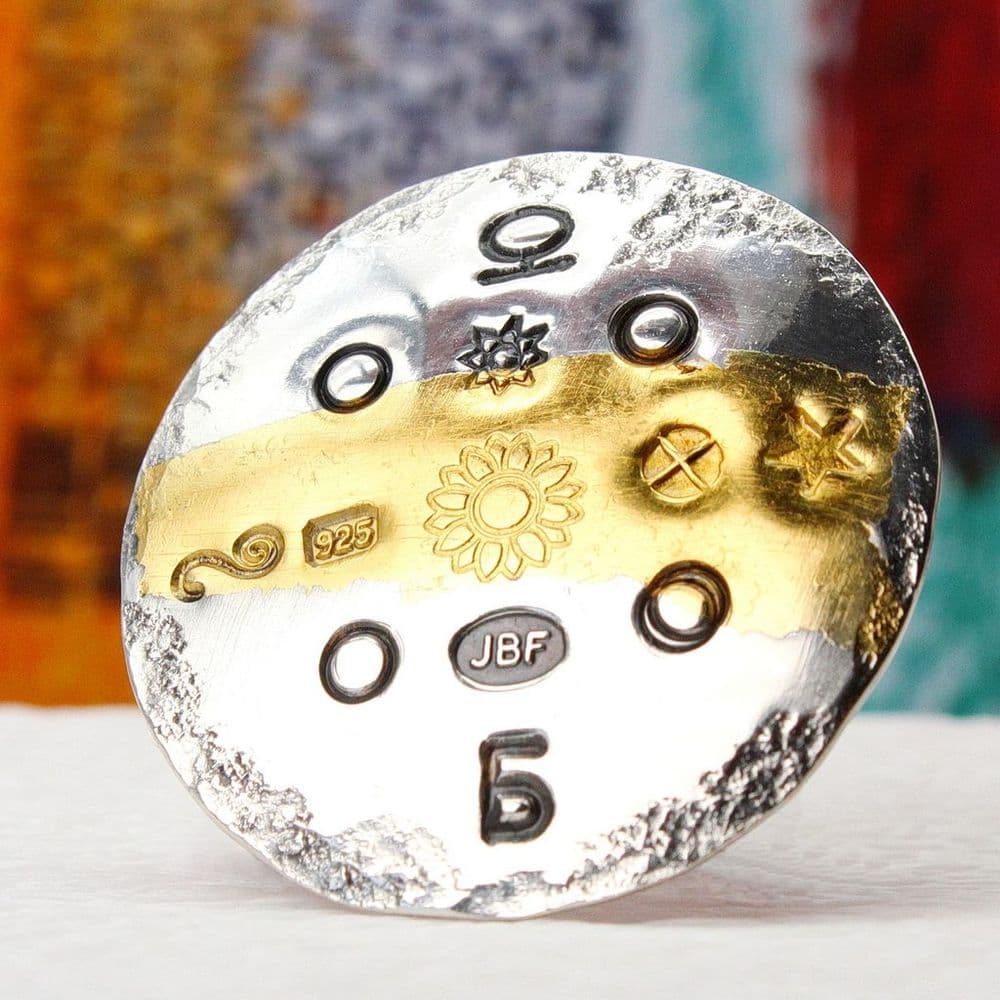 Sterling silver and 24 carat gold brooch handmade using the Keum boo ...