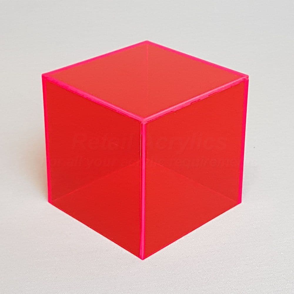 10cm - Fluorescent Red Acrylic Display Cube / Box
