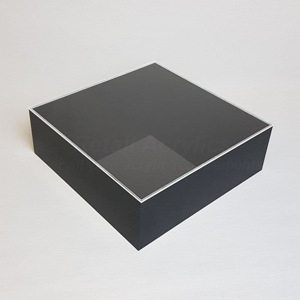 20cm Square Black Acrylic Tray with Lid - Deep