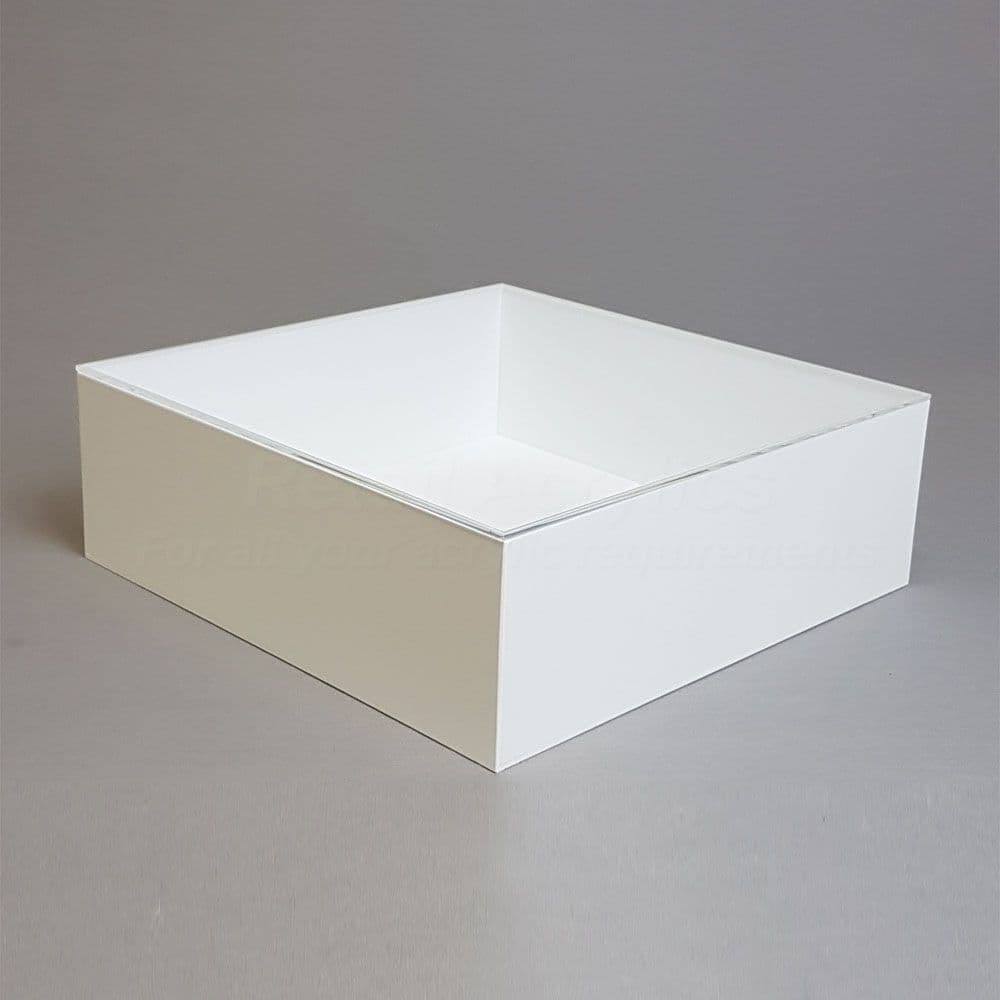 30cm Square White Acrylic Tray with Lid - Deep
