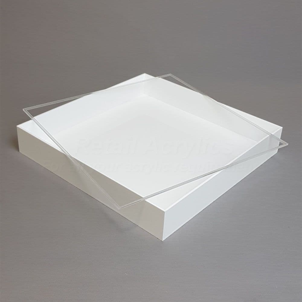 40cm Square White Acrylic Tray with Lid