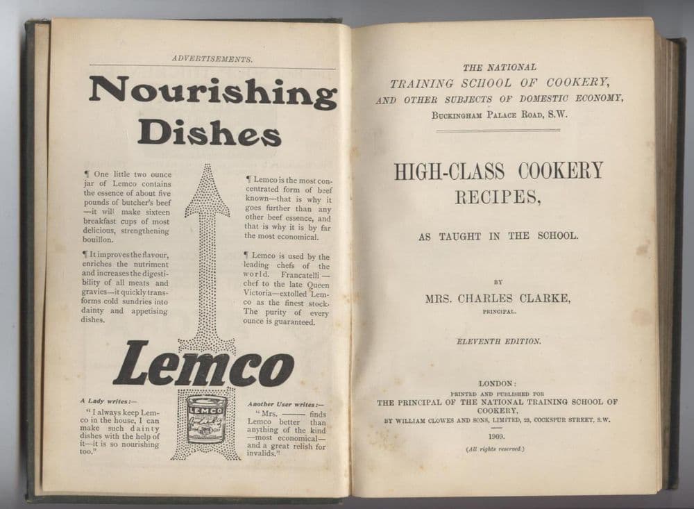 Antique 1909 Vintage Cookery Book High Class Cookery Recipes 11th ...