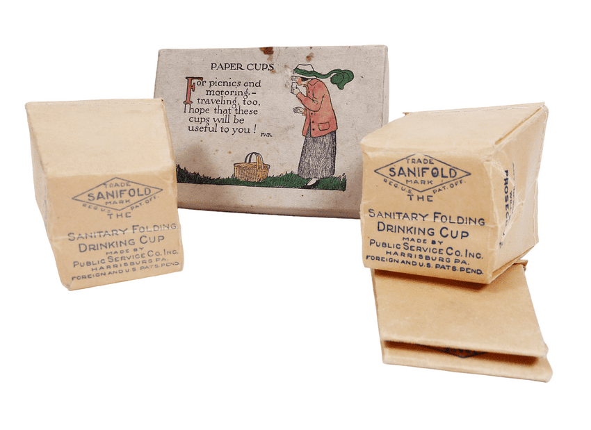 Antique Art Nouveau Boxed Collapsible Sanitary Folding Paper Cup Set ...