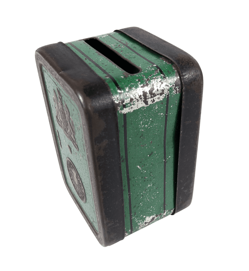 Antique Figural Miniature Mini Rothwells of Golborne Wigan Chocolate Safe Money Box Tin