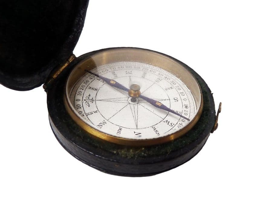Antique Victorian Leather Cased Pocket Compass Circa 1880 Travel ...