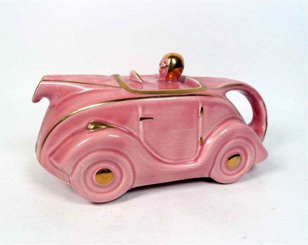Art Deco OKT42 Sadler Racing Car Teapot Pink & Gold Lustre Coach Line ...