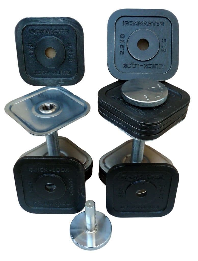 Ironmaster Quick-Lock Adjustable Dumbbell Set 45lbs 20kg Physical ...