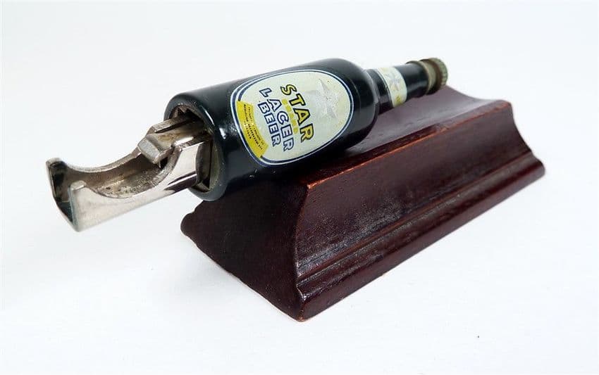 Vintage Bar Metal Figural Push Button Bottle Opener Star Lager Beer ...