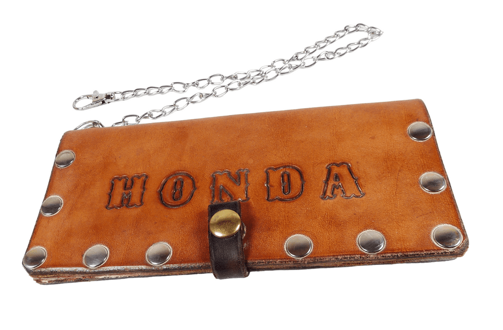 Vintage Honda Bikers Studded Brown Leather Wallet c/w Chain Motorcycle ...