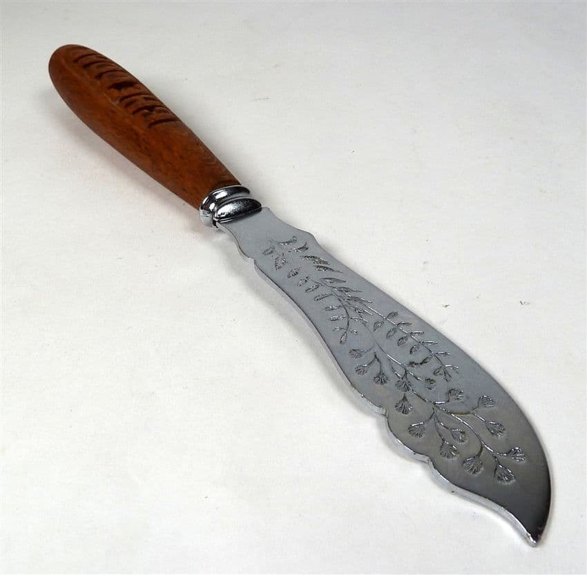 Vintage Kitchen Utensil Carved Wood Handled Butter Chrome Knife 1950s ...