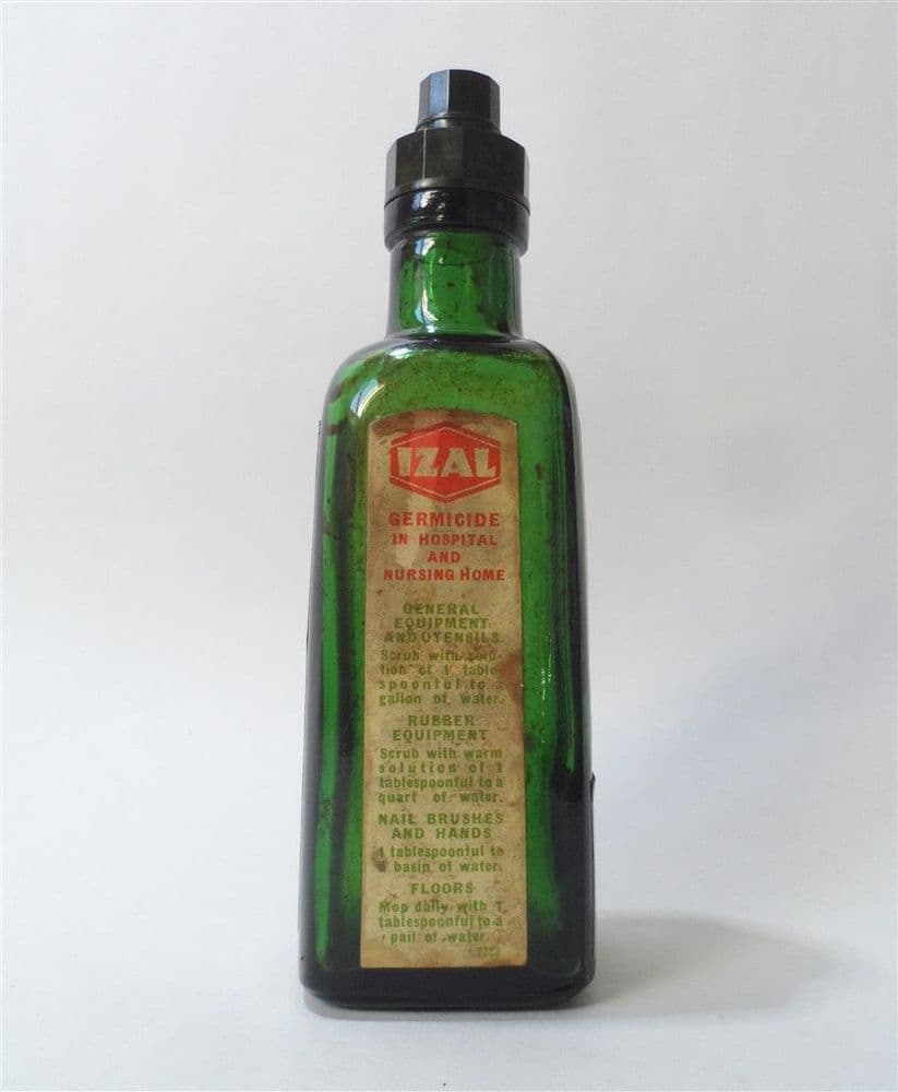 Vintage Medical Izal Germicide Green Glass Poison Bottle 1930s Bakelite ...