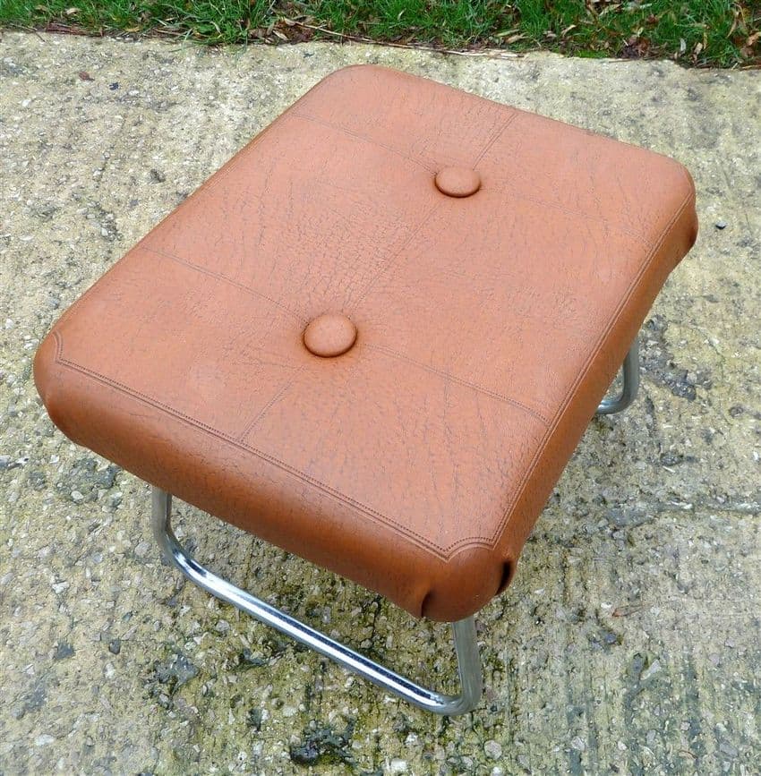 Vintage Mid Century Vinyl Tubular Chrome Adjustable Foot Stool A Relax ...
