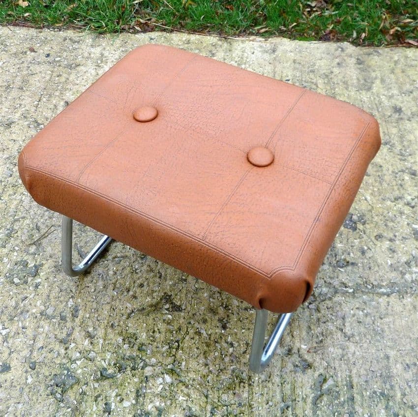 Vintage Mid Century Vinyl Tubular Chrome Adjustable Foot Stool A Relax ...