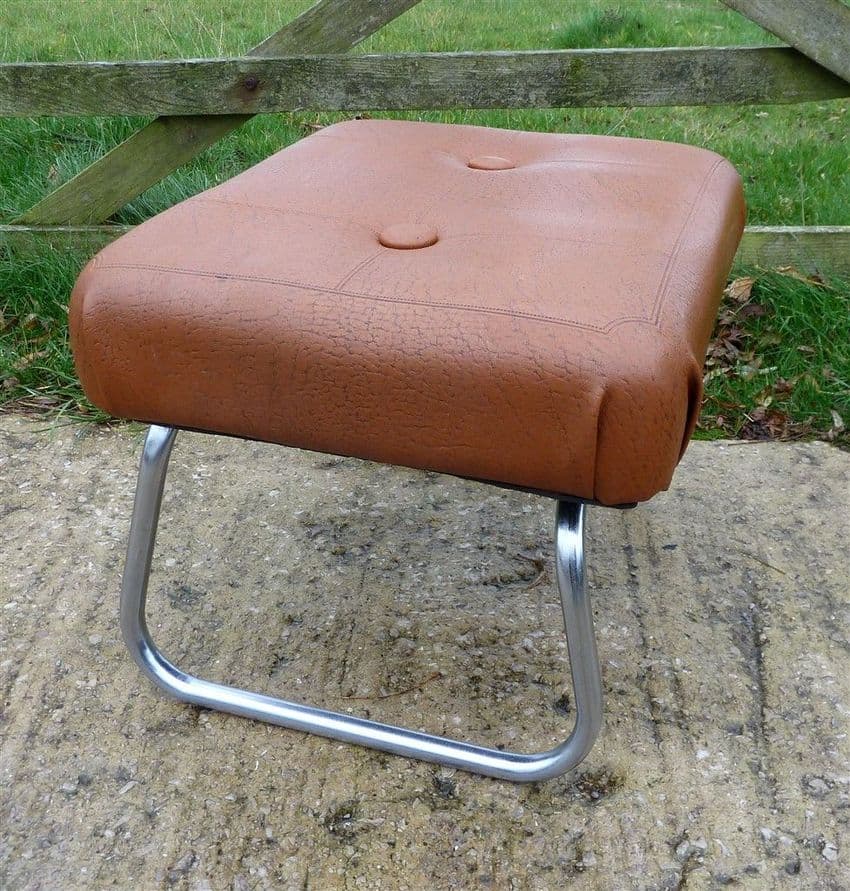 Vintage Mid Century Vinyl Tubular Chrome Adjustable Foot Stool A Relax ...