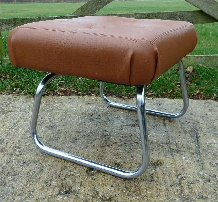 Vintage Mid Century Vinyl Tubular Chrome Adjustable Foot Stool A Relax ...