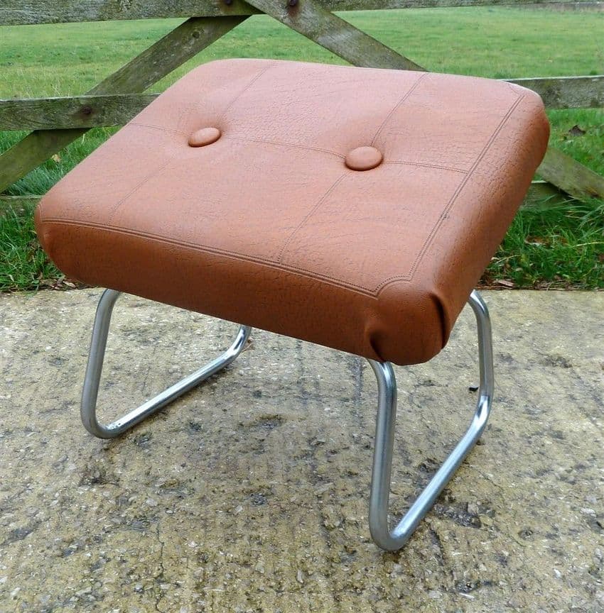 Vintage Mid Century Vinyl Tubular Chrome Adjustable Foot Stool A Relax ...