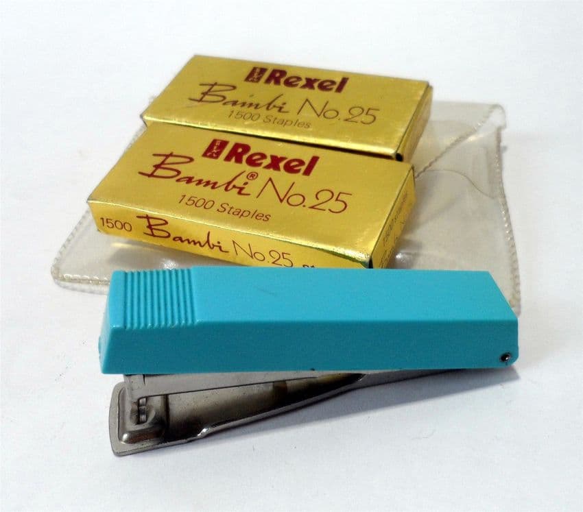 Vintage Office Cased Blue Rexel Bambi No 25 Pocket Patent Stapler with ...