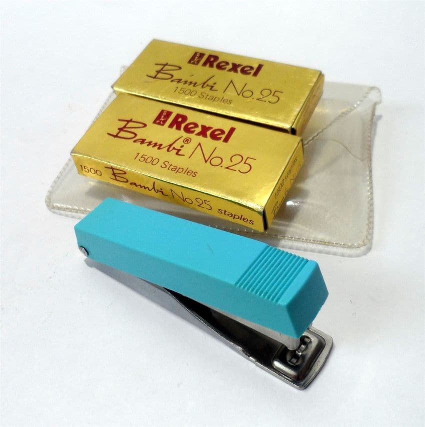 Vintage Office Cased Blue Rexel Bambi No 25 Pocket Patent Stapler with ...