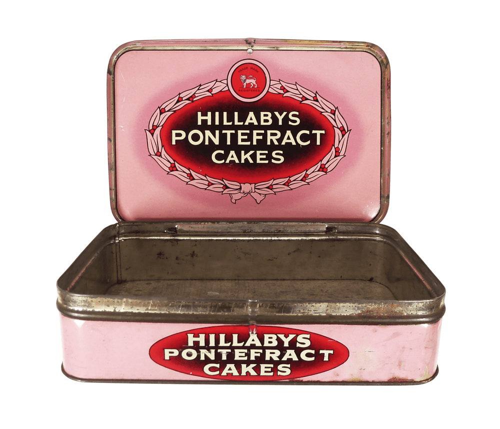 Vintage Tin Hillabys Ltd Lion Works Pontefract Cakes 2lb Shop Display