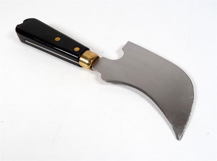 Vintage Tool Quarter Moon Knife Brass Ferrule Acrylic Handle Leather ...