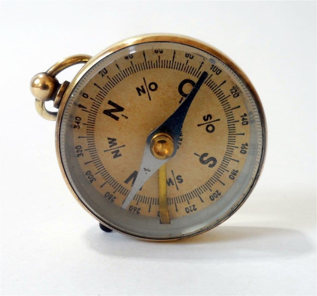 Vintage West German Brass Watch Fob Compass Albert Chain Needle Lock ...